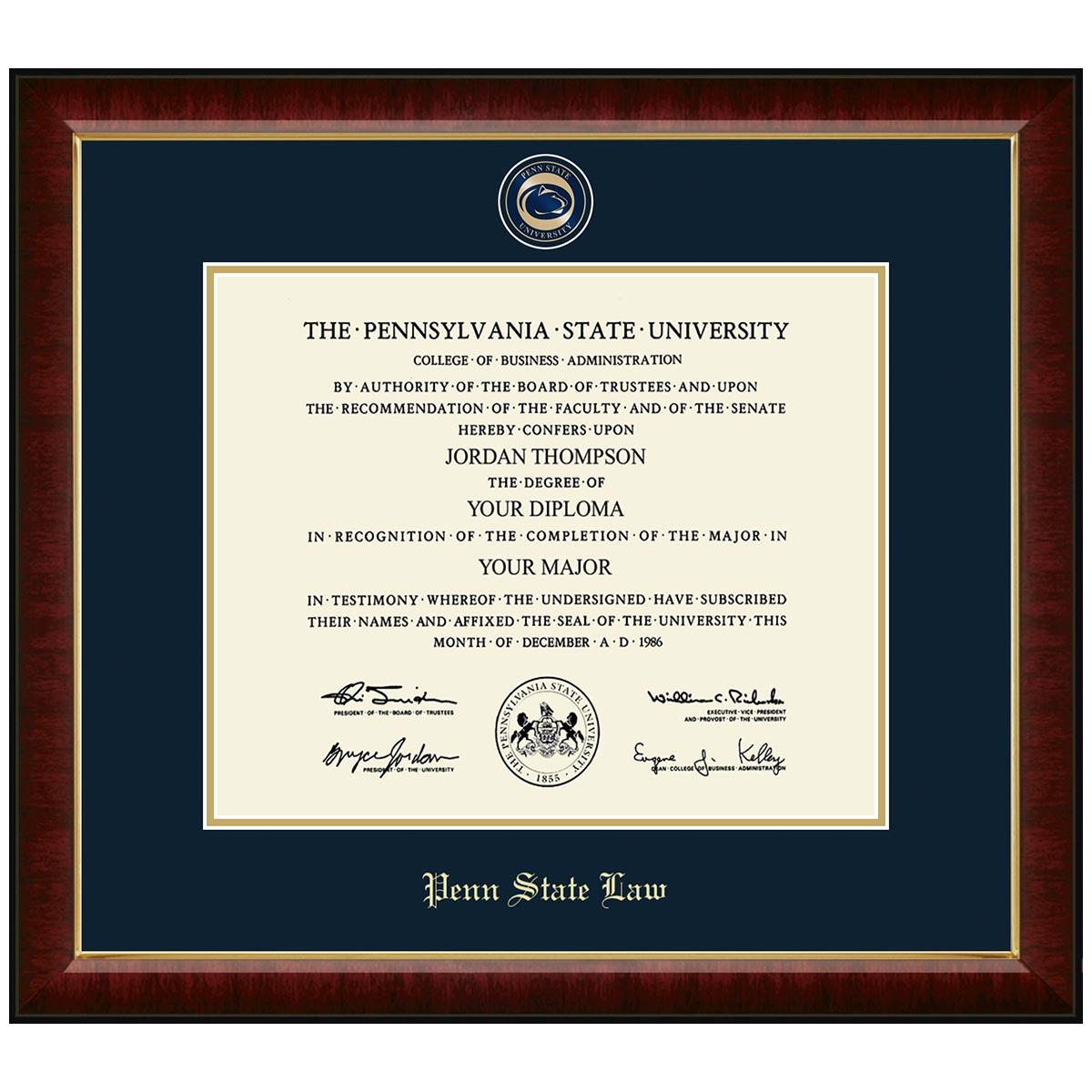 #122 Diploma Frame Penn State Law Masterpiece Medallion Murano (Cherry ...